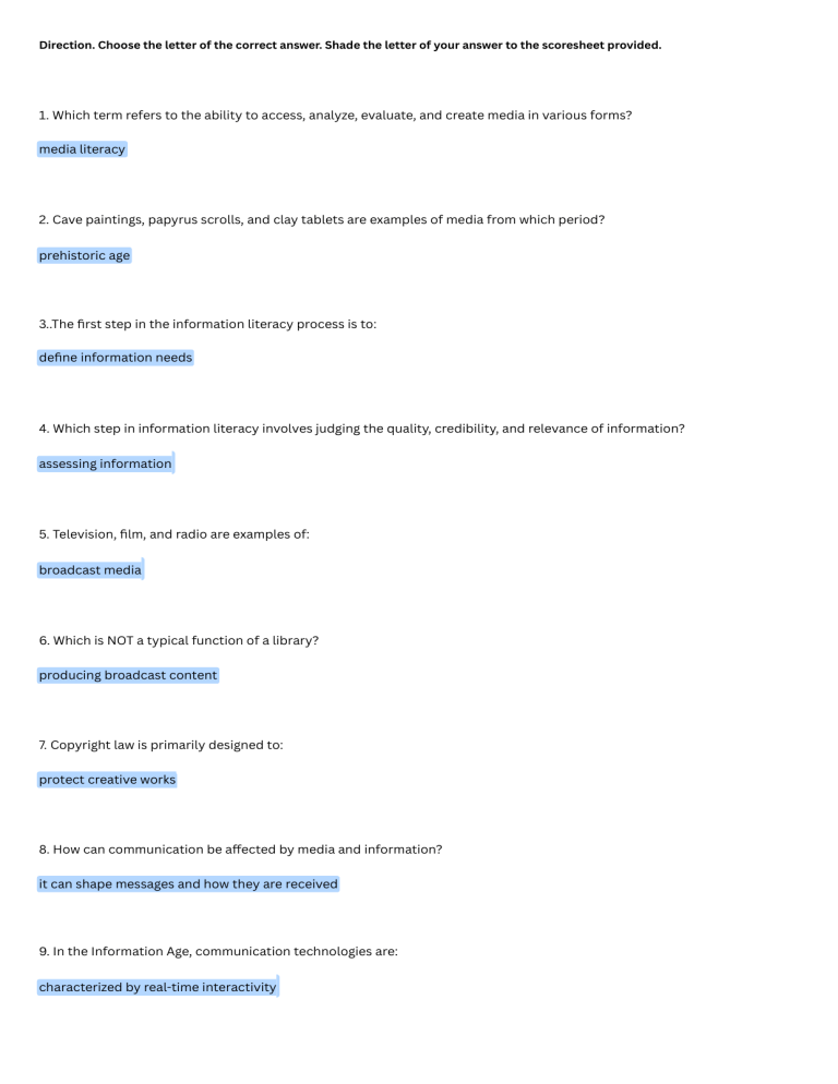Media and Information Literacy Quiz: Questions & Answers