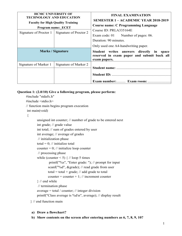 C Programming Final Exam PDF