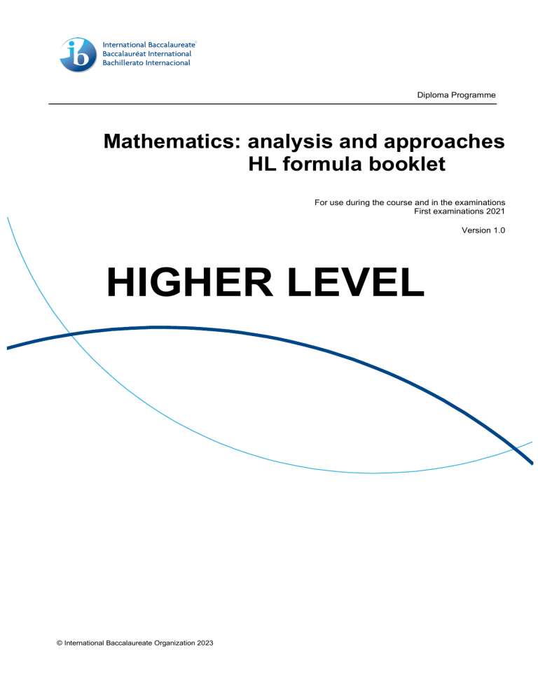 IB Mathematics HL Formula Booklet: Analysis & Approaches