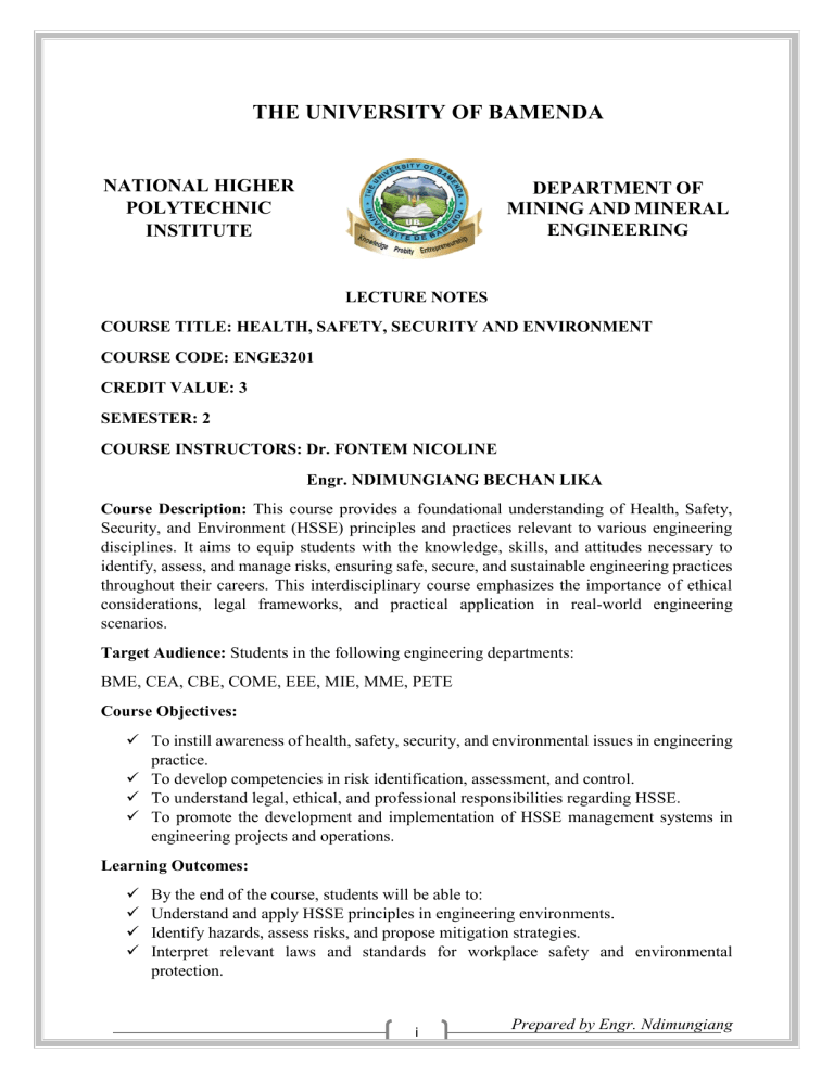 HSSE Principles for Engineers: Health, Safety, Security & Environment