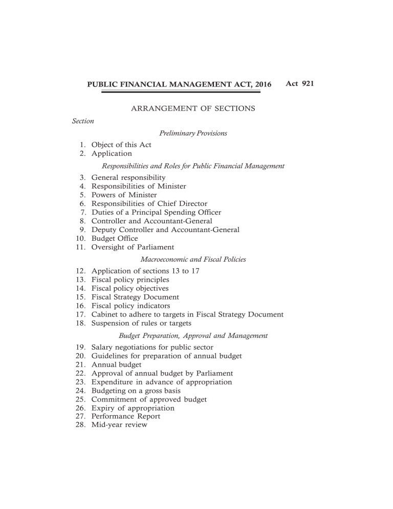 Ghana Public Financial Management Act, 2016 (Act 921) - Full Text