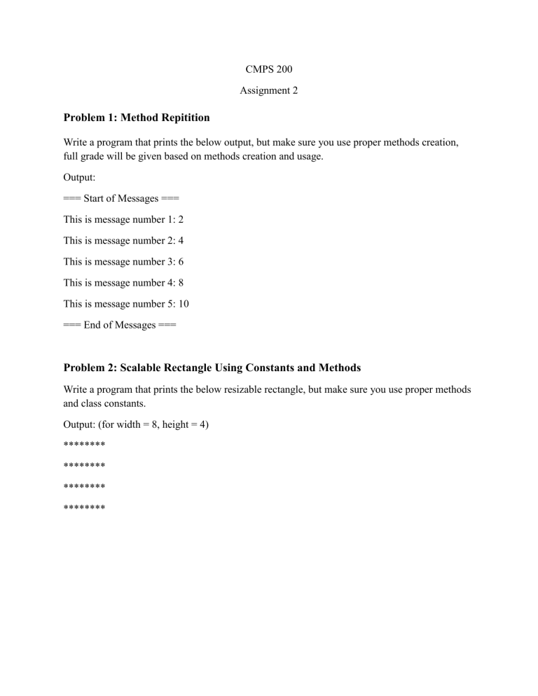 CMPS 200 Programming Assignment 2: Methods, Constants, Patterns
