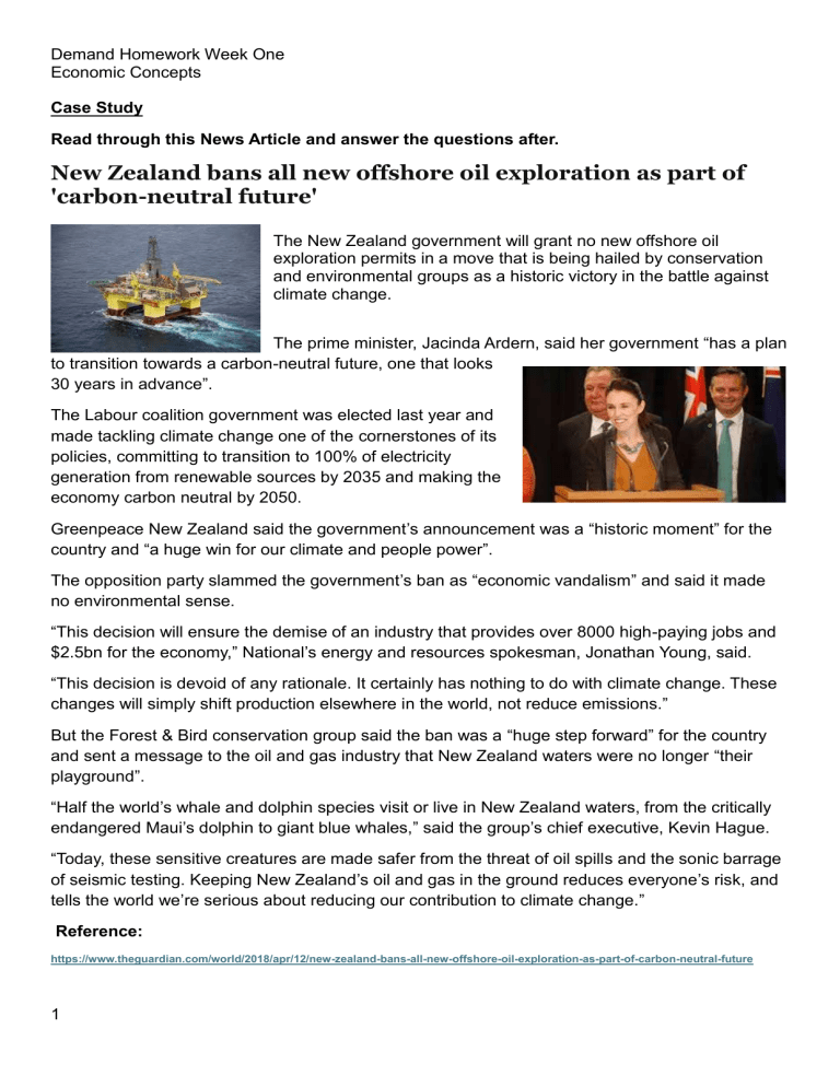 New Zealand Oil Ban: Economic Concepts Homework & Case Study