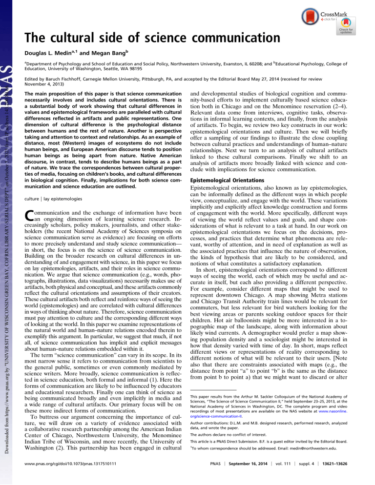 Cultural Side of Science Communication: Epistemology & Nature