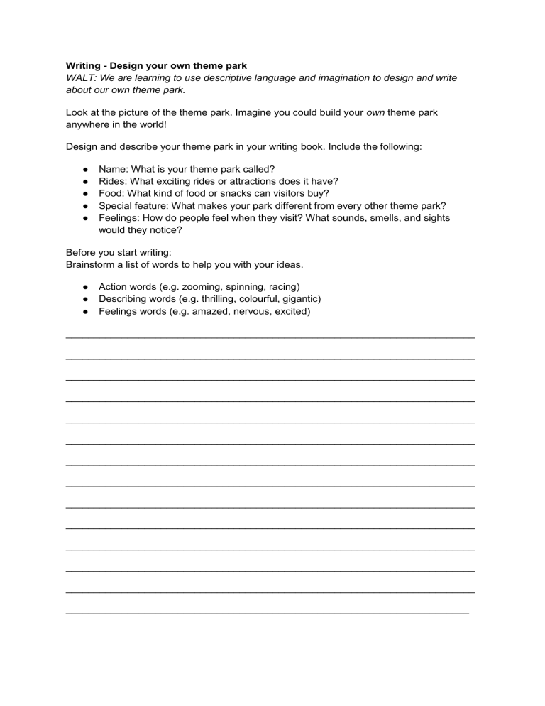 Design Your Own Theme Park: Creative Writing Worksheet
