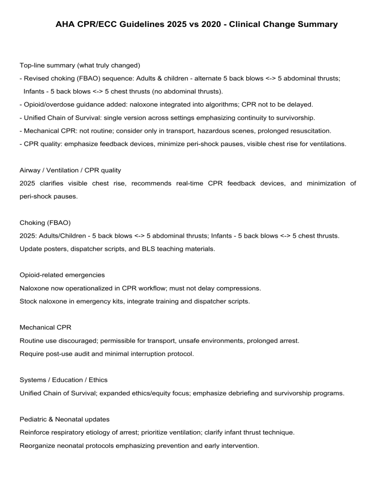 AHA CPR/ECC Guidelines 2025 vs 2020: Clinical Change Summary