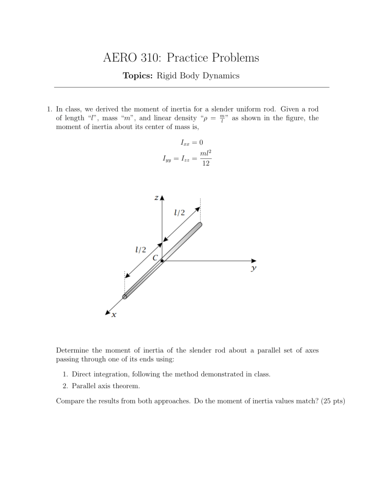 AERO 310: Rigid Body Dynamics Practice Problems - Moment of Inertia