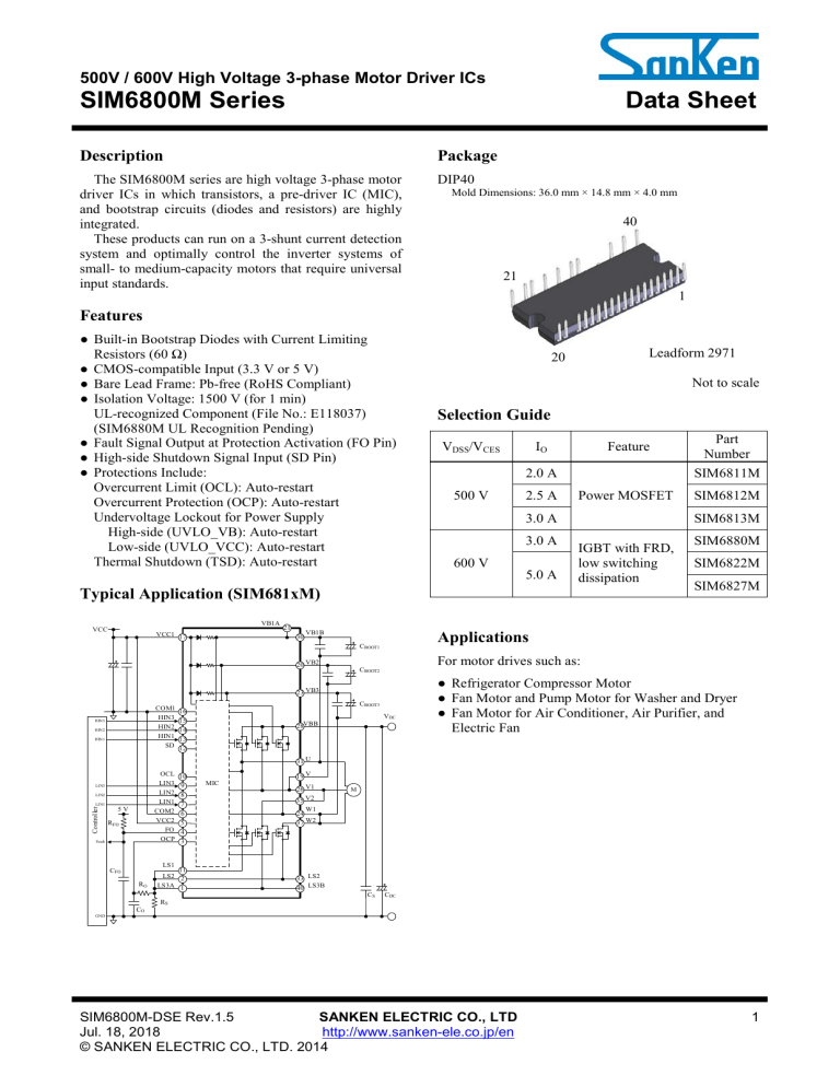 SIM6800M Series: 3-Phase Motor Driver ICs Data Sheet