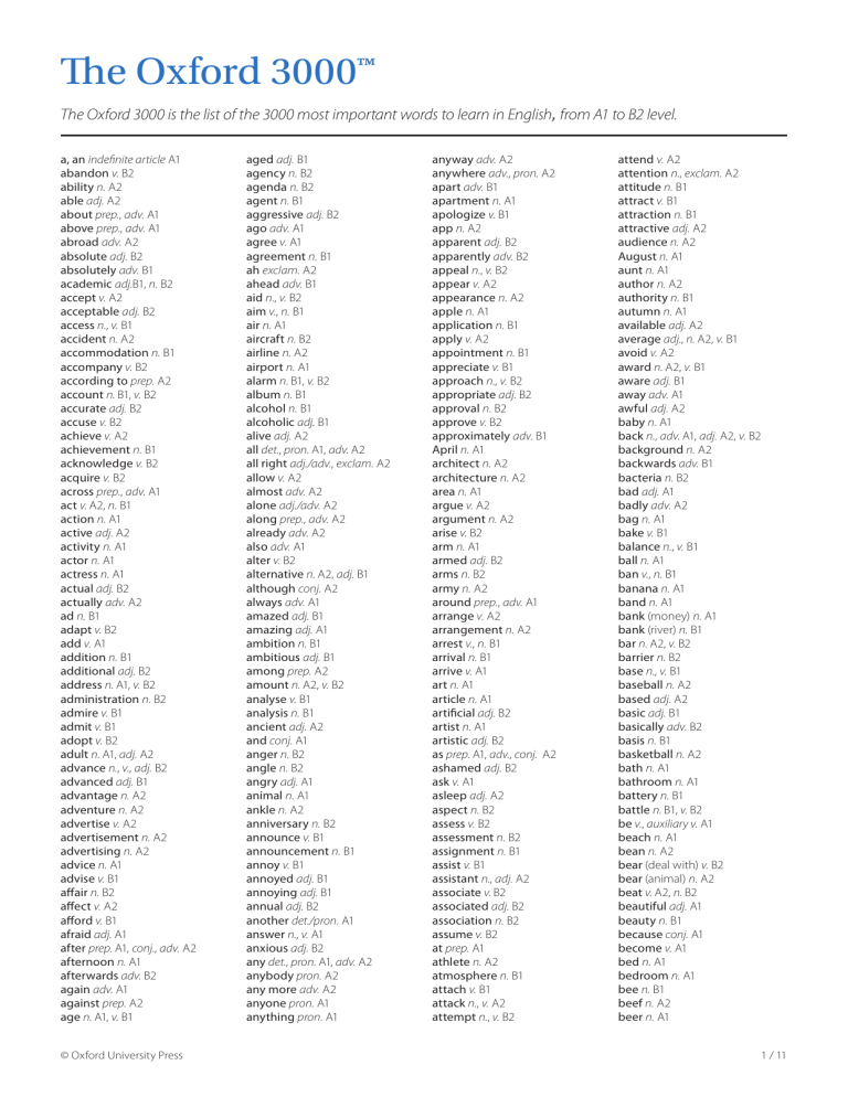 The Oxford 3000™: Essential English Vocabulary List (A1-B2)