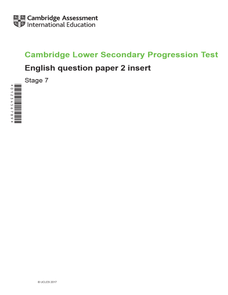 Cambridge Lower Secondary English Stage 7 Paper 2 Fiction Exam 2025