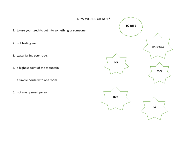 Vocabulary Matching Worksheet