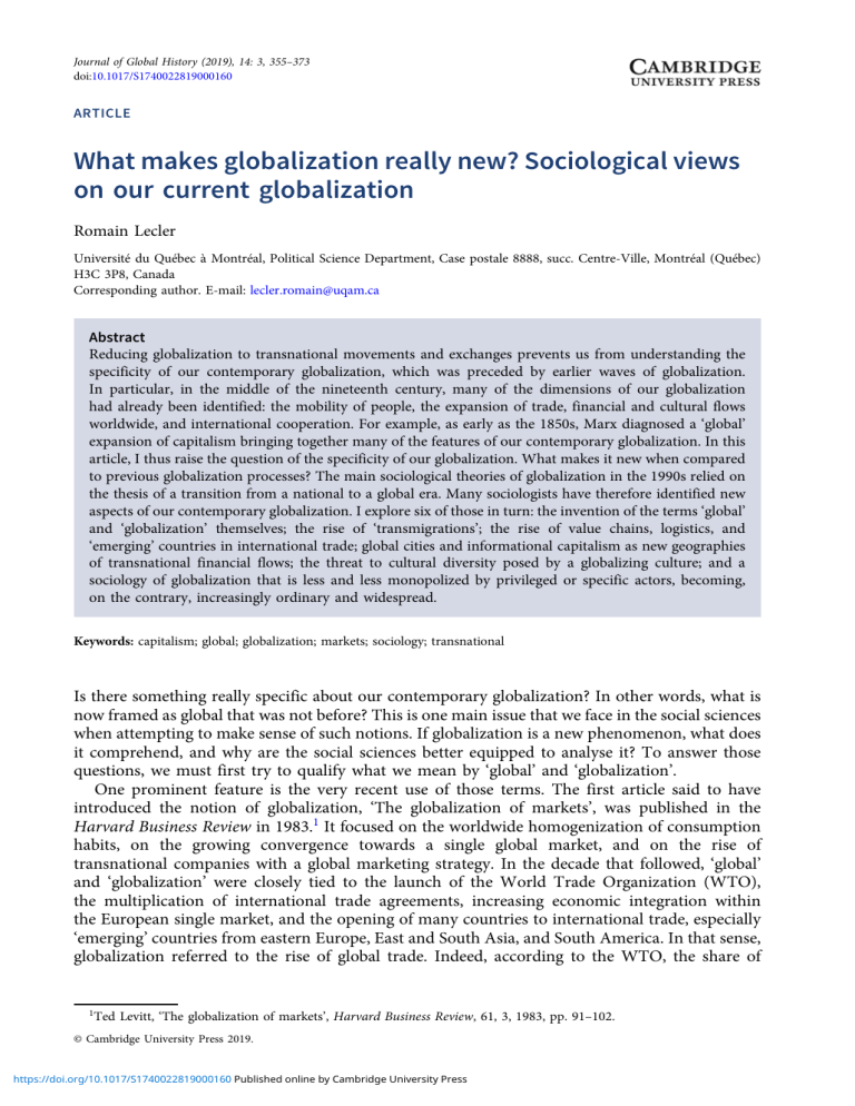 What Makes Globalization New? Sociological Views on Current Globalization