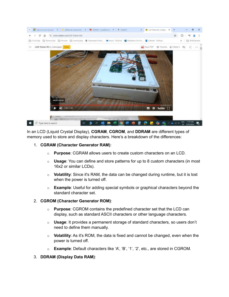LCD Memory Types: CGRAM, CGROM, DDRAM Explained