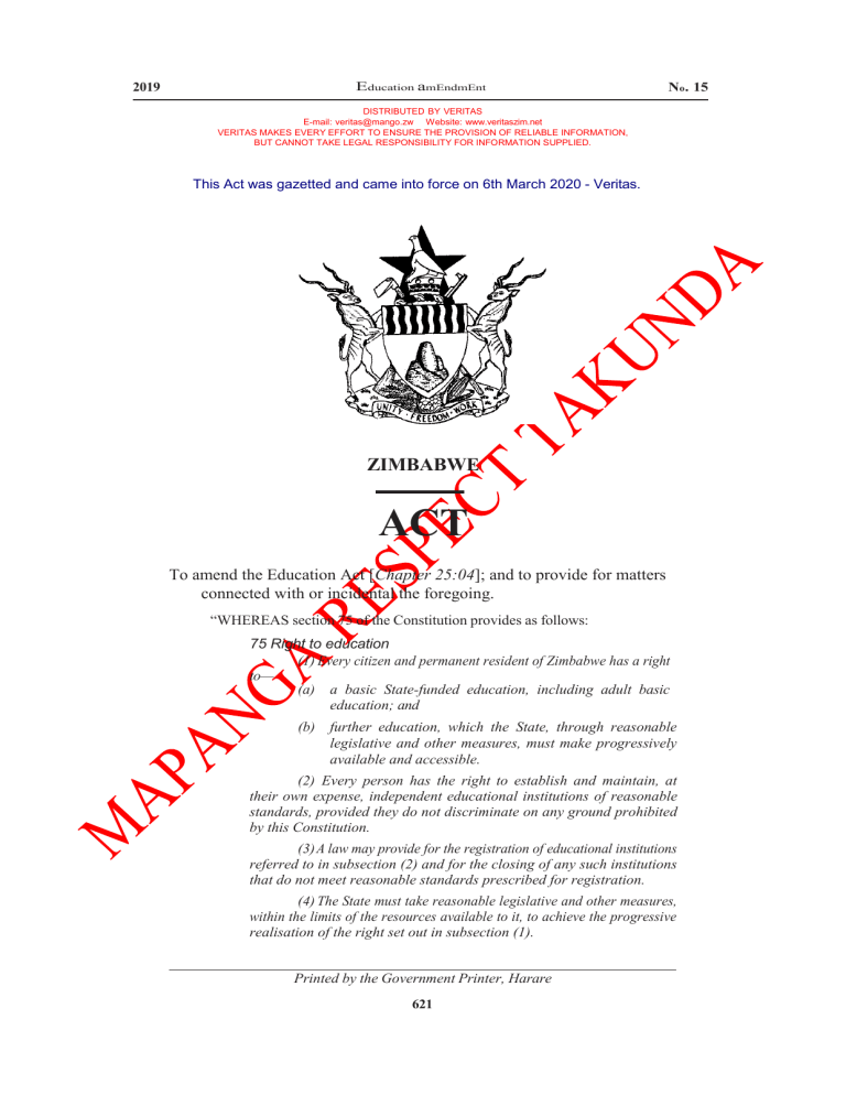 Zimbabwe Education Amendment Act 2020: Key Changes to Education Law