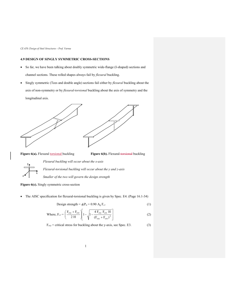 Steel Structure Design: Singly Symmetric Sections & Buckling