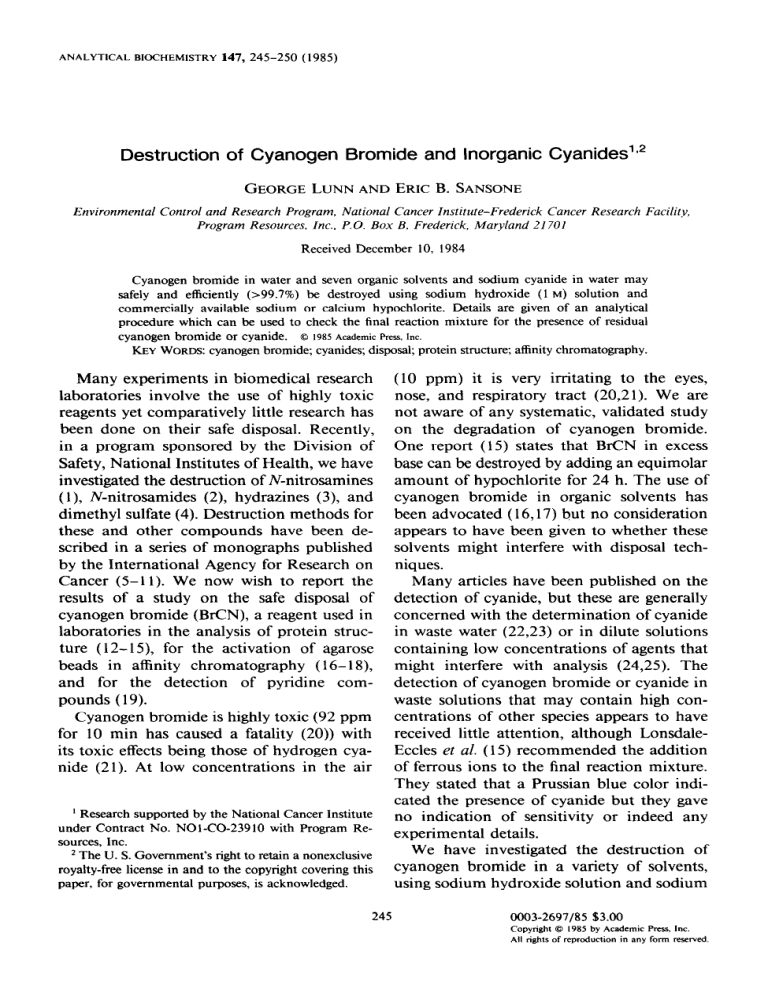 Cyanogen Bromide & Cyanide Destruction: A Biochemistry Study