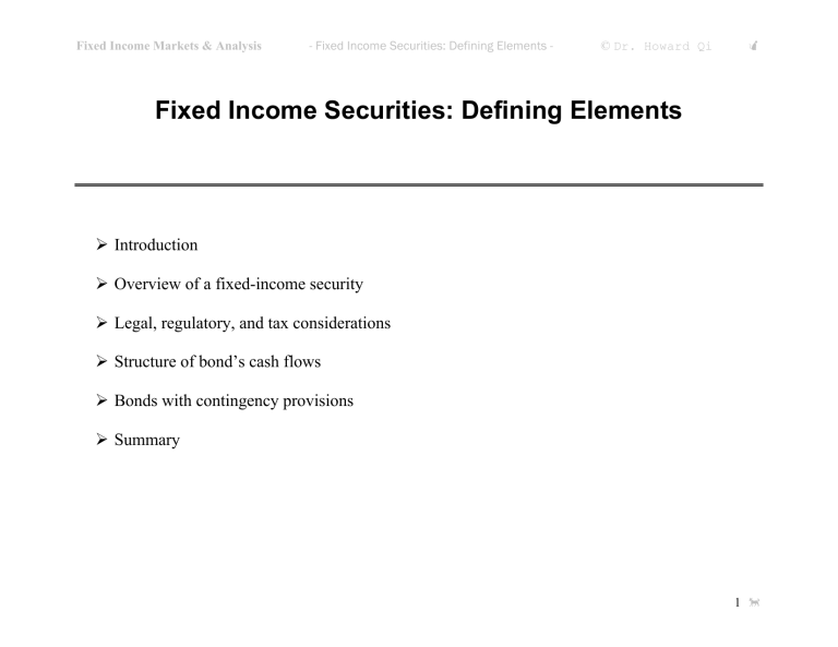 Fixed Income Securities: Defining Elements & Analysis