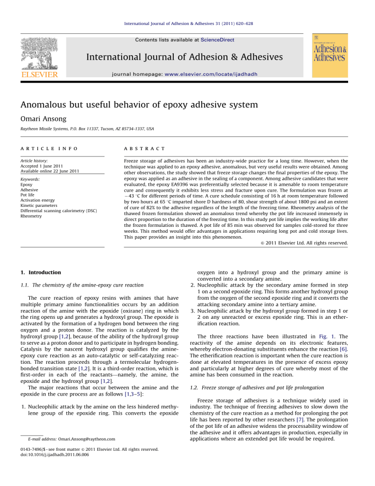 Anomalous Epoxy Adhesive Behavior: Freeze Storage & Pot Life Study