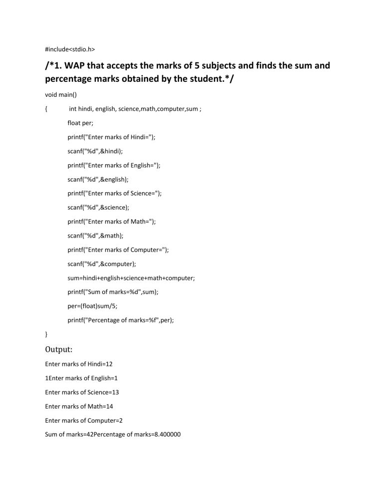 C Programming Examples: Basic Algorithms & Output