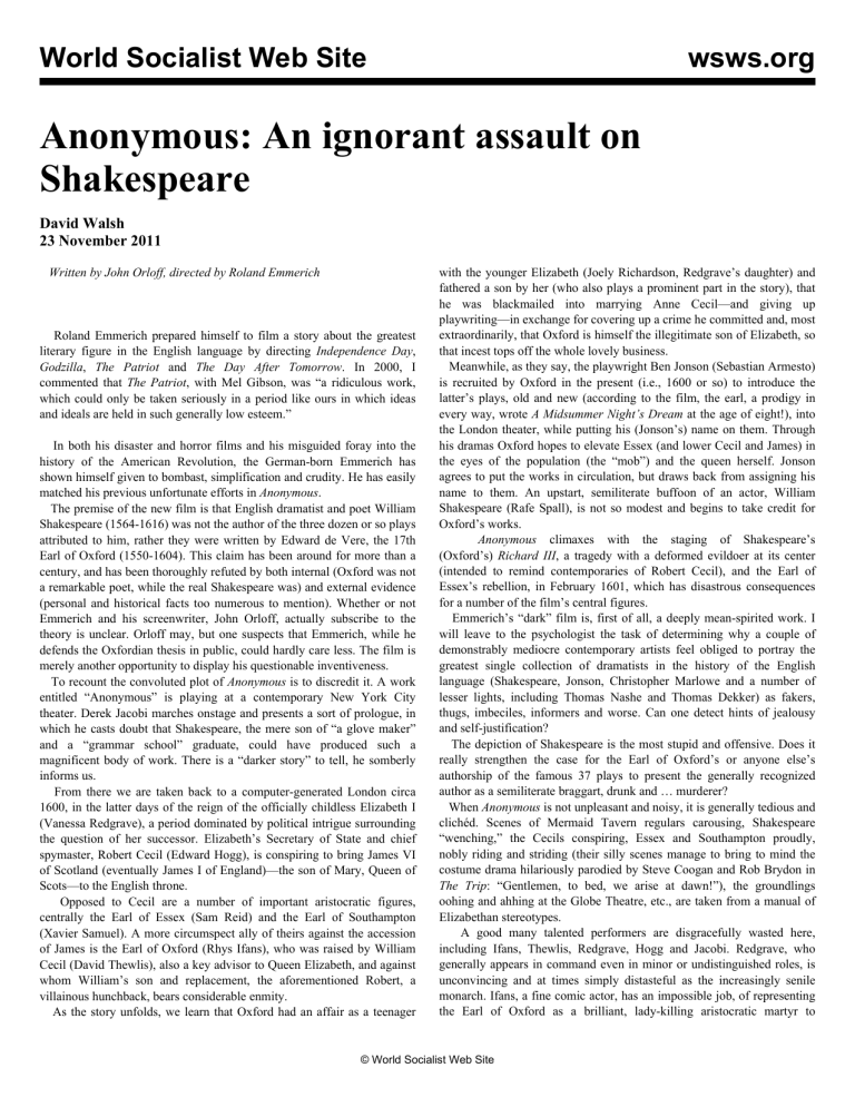 Anonymous: A Critical Review of the Shakespeare Authorship Film