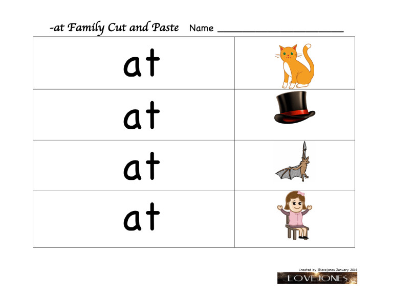 Kindergarten -at Family Phonics Cut & Paste Worksheet | Early Literacy