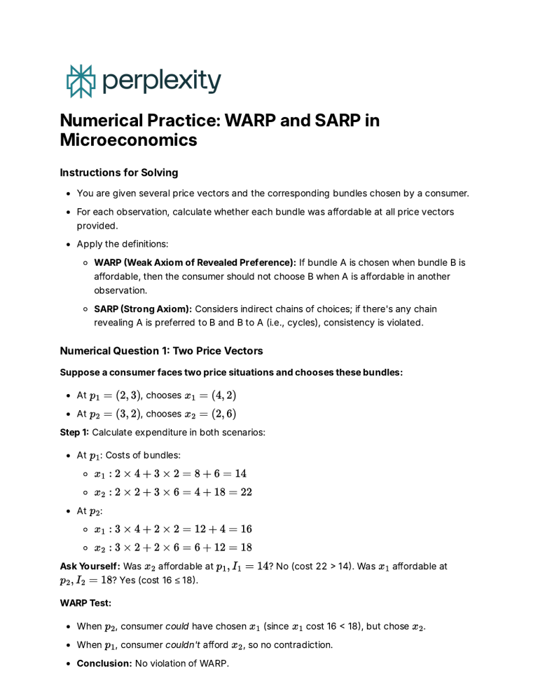WARP and SARP in Microeconomics: Numerical Practice