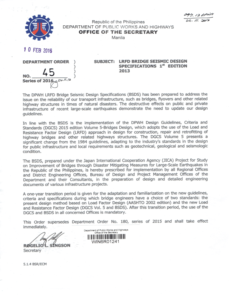 LRFD Bridge Seismic Design Specifications - DPWH Guide