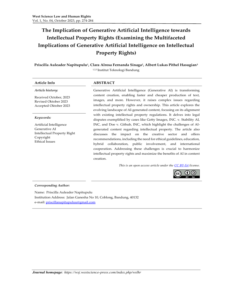 Generative AI & Intellectual Property Rights: Implications & Law