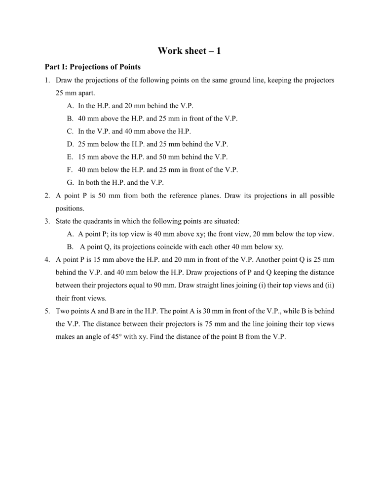 Projections of Points and Lines Worksheet