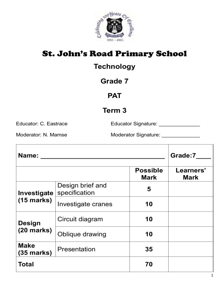 Grade 7 Technology PAT: Crane Design & Electromagnet