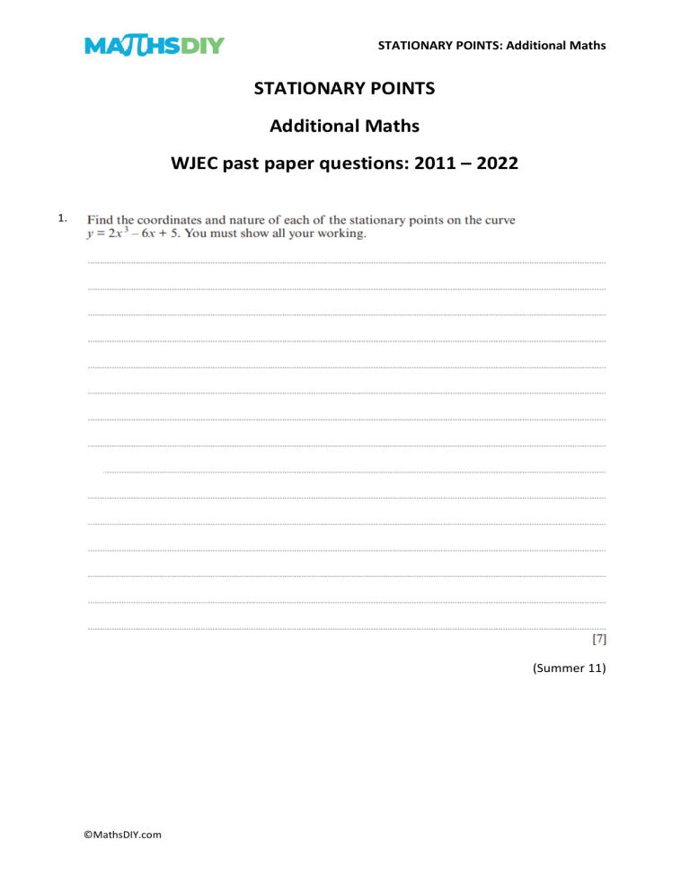 Stationary Points: Additional Maths Exam Questions