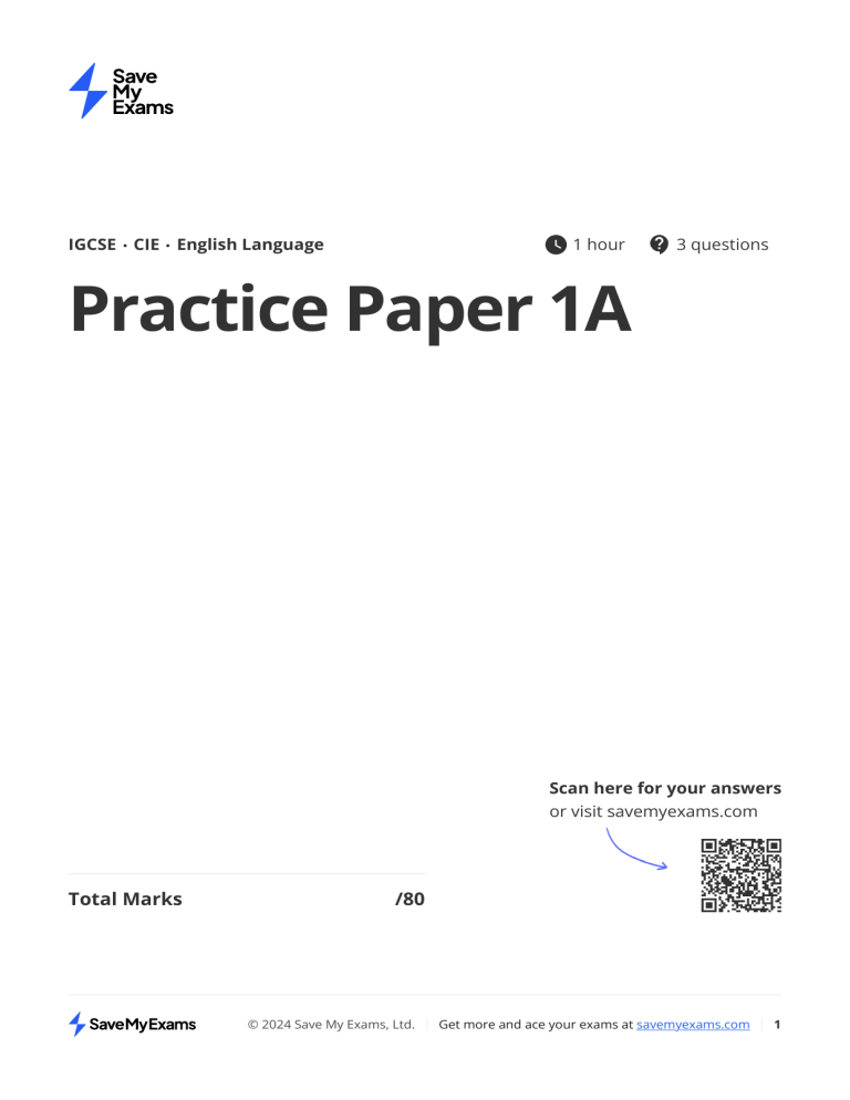 IGCSE English Language Practice Paper 1A