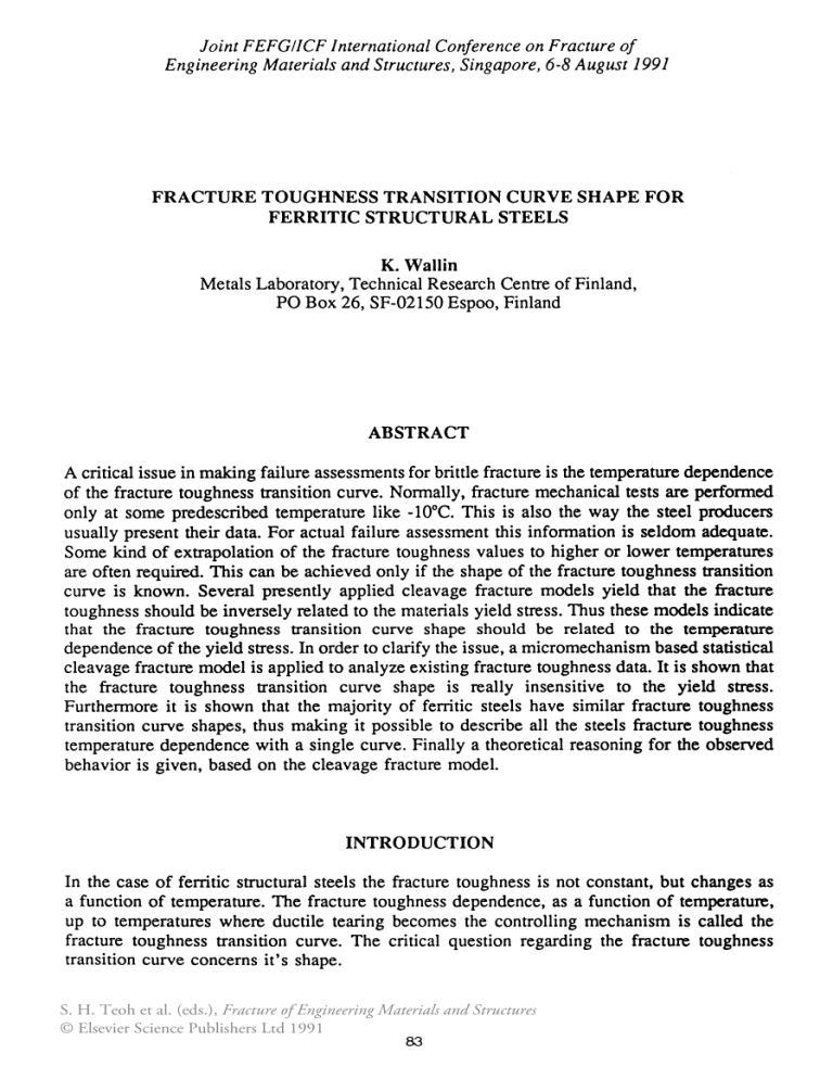 Fracture Toughness Transition Curve Shape for Ferritic Steels