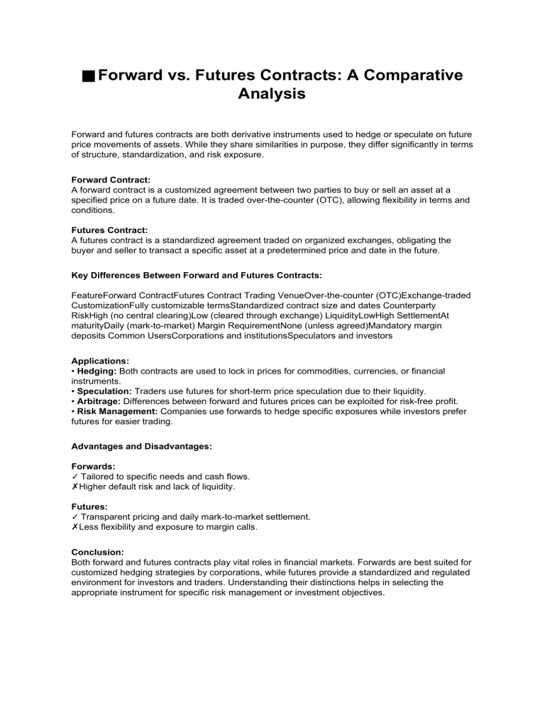 Forward vs. Futures Contracts: Comparative Analysis & Key Differences