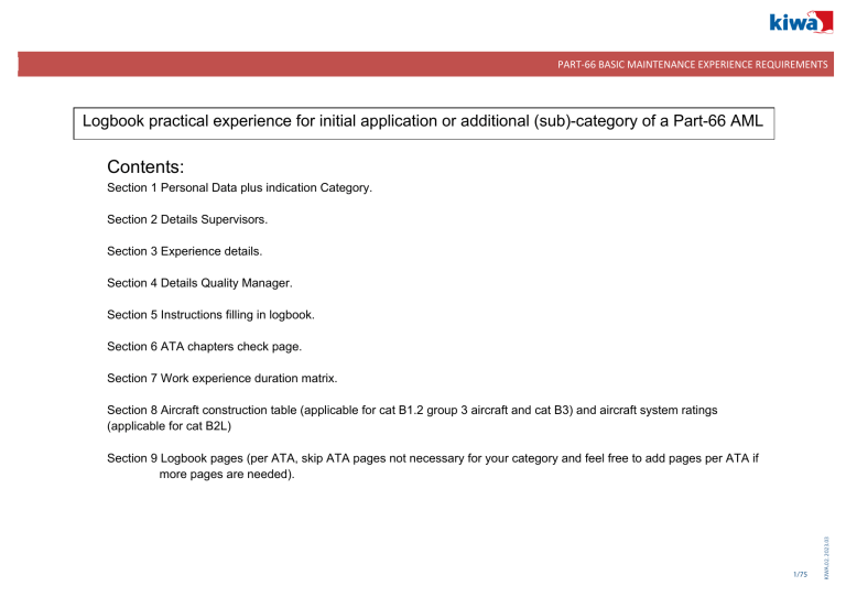 Part-66 AML Maintenance Experience Logbook