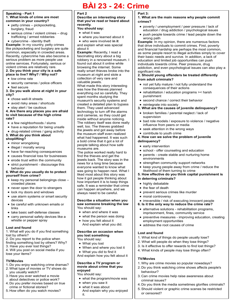 English Lesson: Crime - Speaking & Writing Practice (BÀI 23-24)