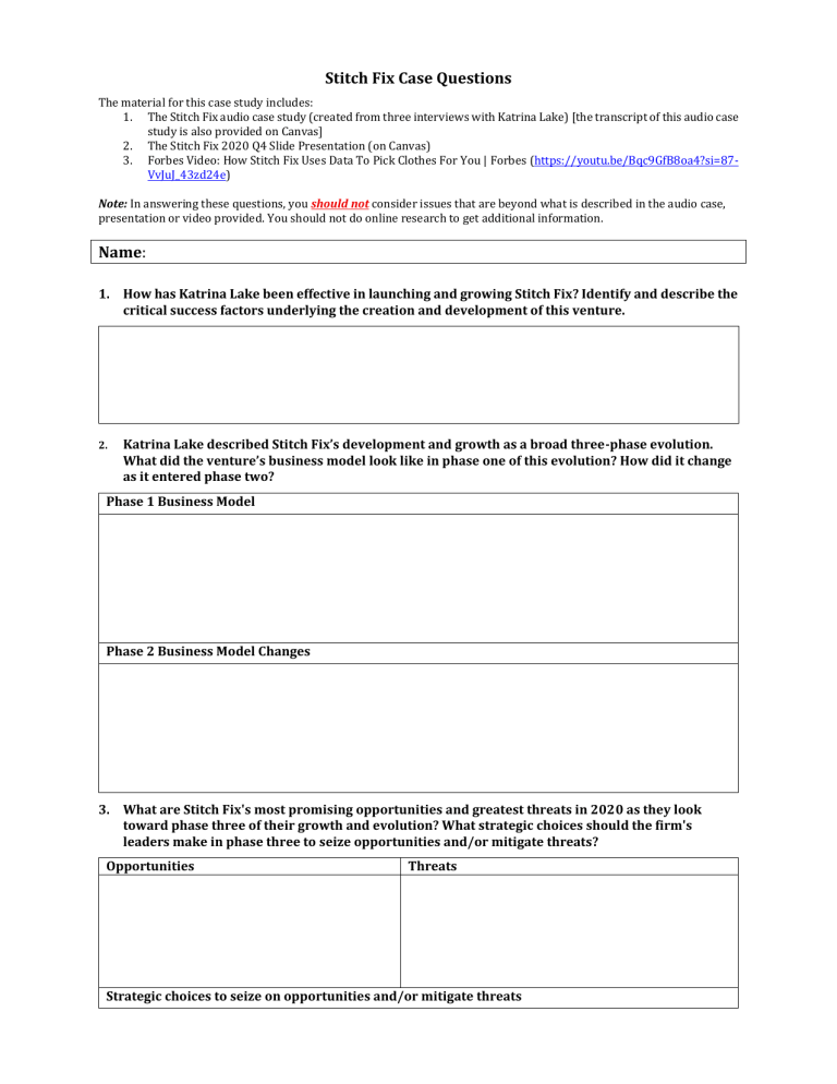 Stitch Fix Case Study Questions: Business Model & Strategic Analysis