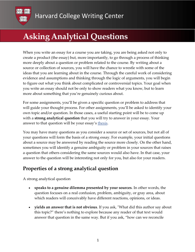 Analytical Questions: Harvard Writing Center Guide