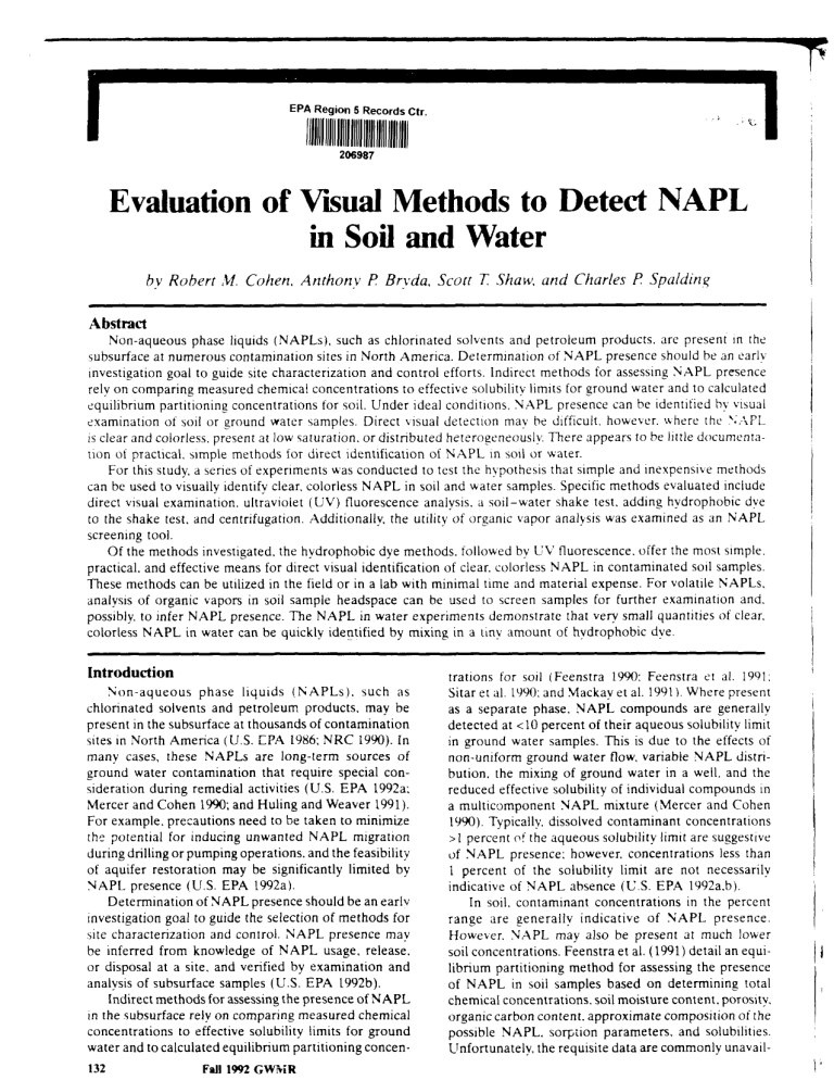 NAPL Detection: Visual Methods in Soil and Water Evaluation