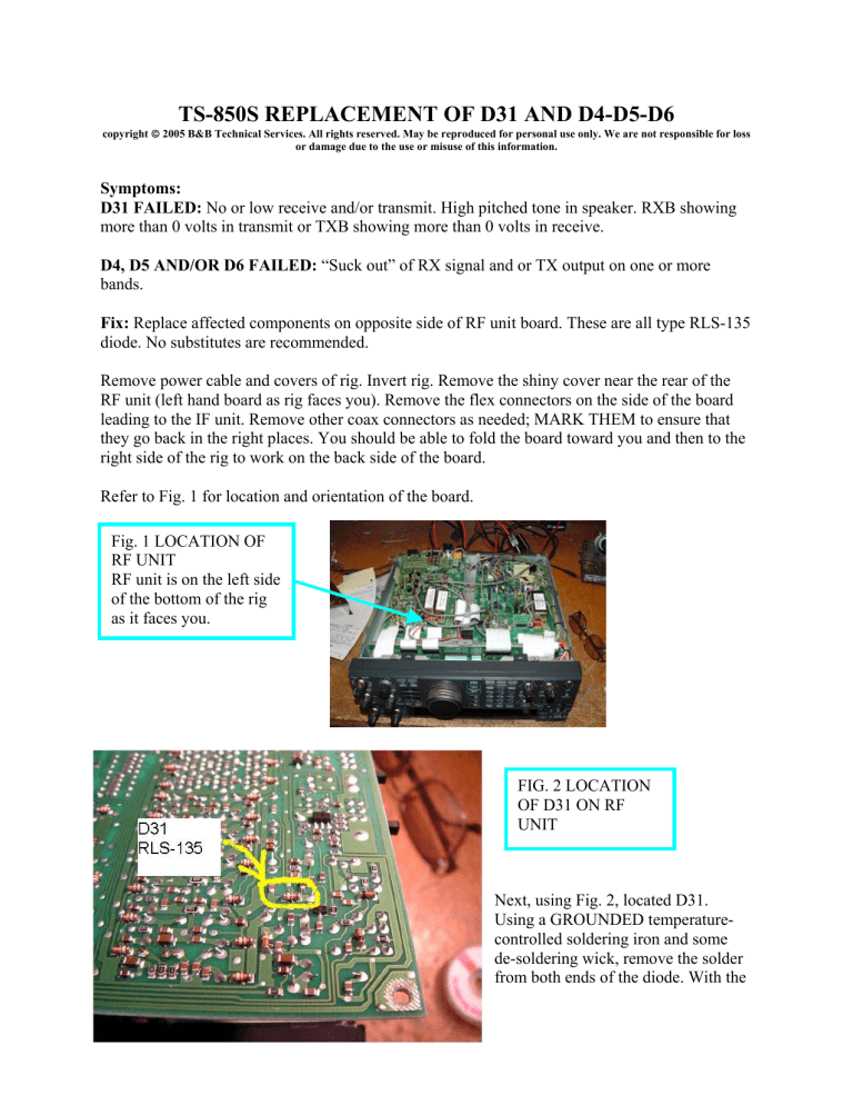 TS-850S Diode Replacement Guide: Fix D31, D4, D5, D6 Failures