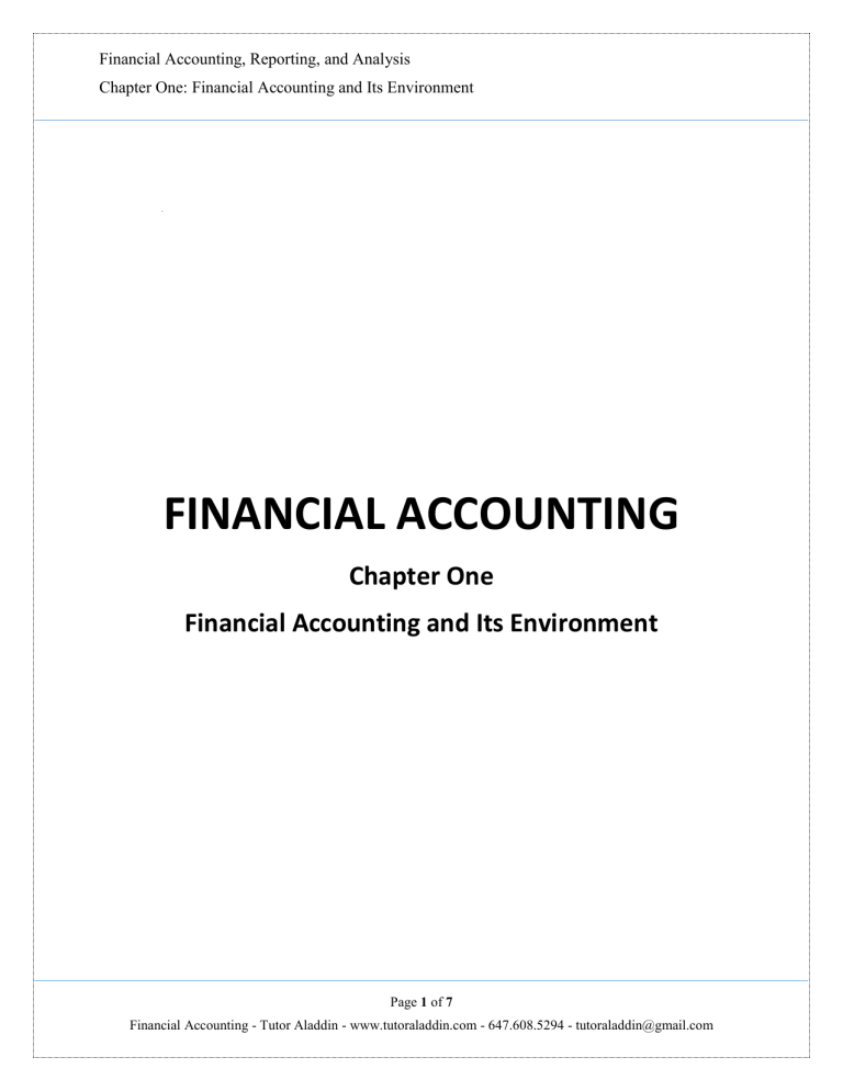 Financial Accounting & Its Environment: Chapter 1 Overview