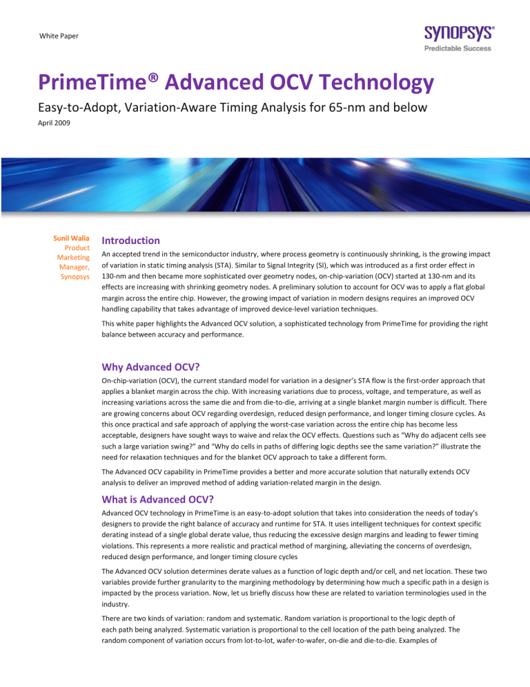 PrimeTime Advanced OCV Technology White Paper