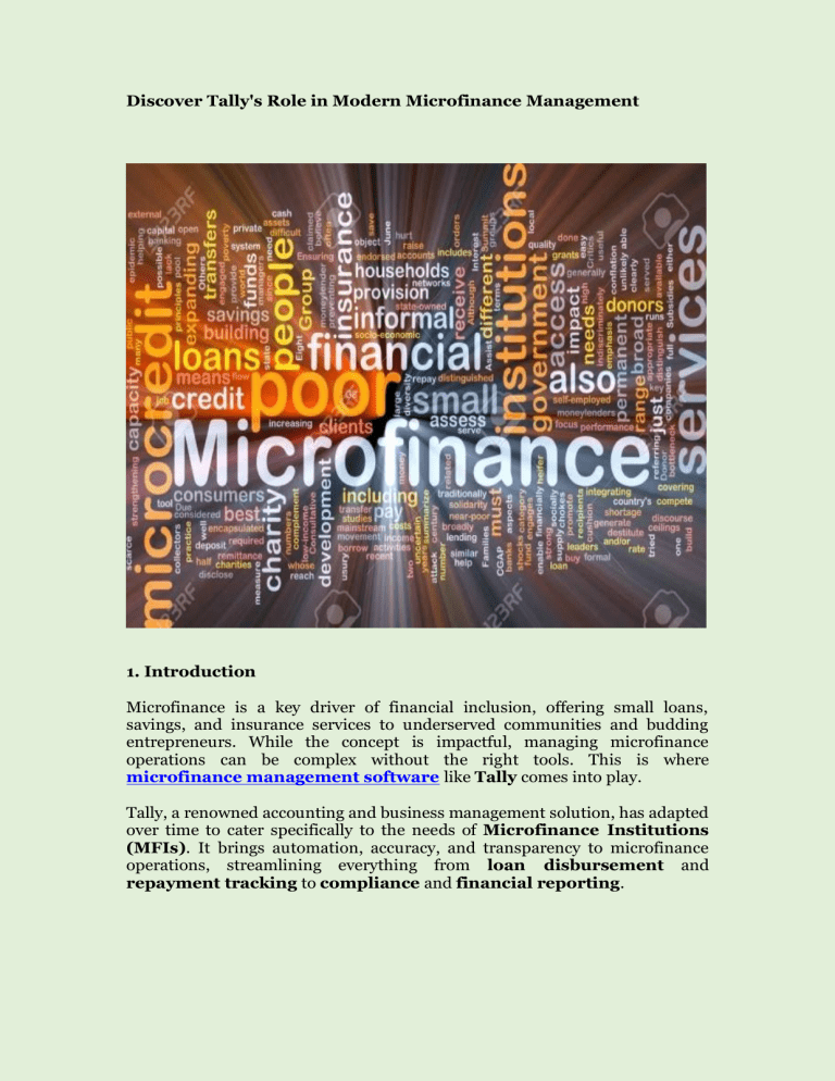 Tally's Role in Modern Microfinance Management & Financial Inclusion