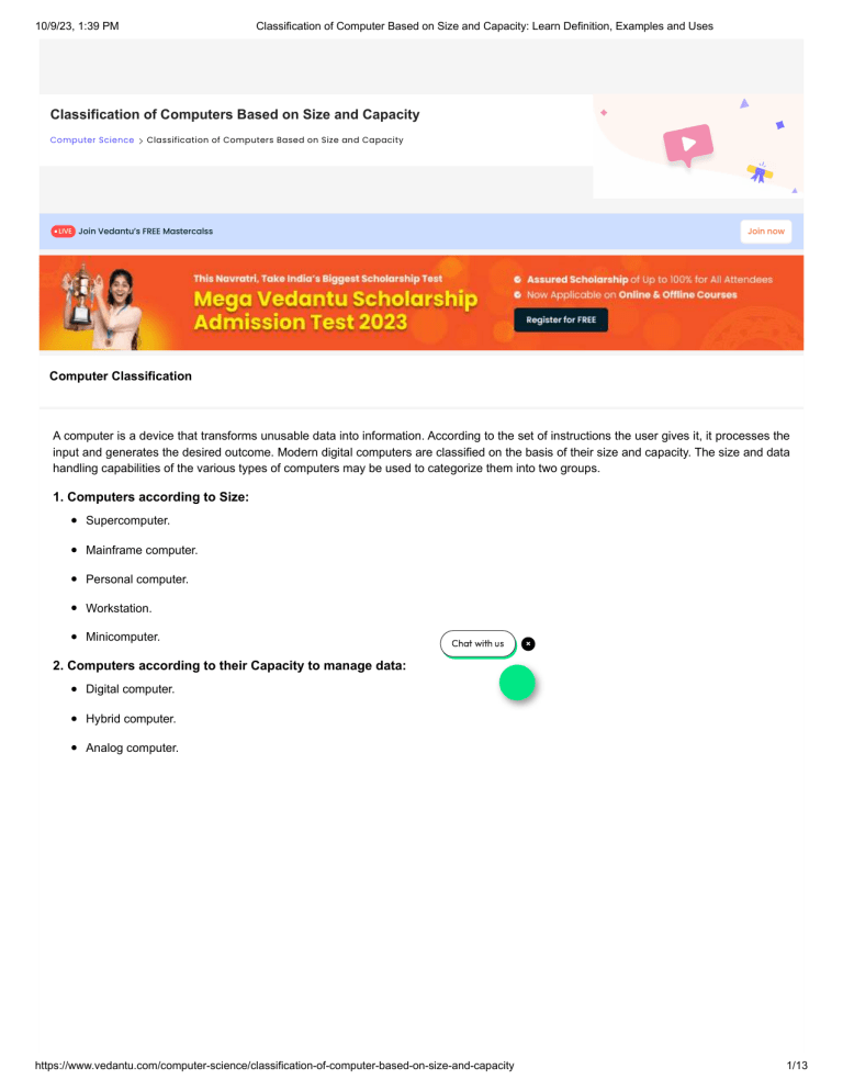 Classification of Computer Based on Size and Capacity Learn Definition ...