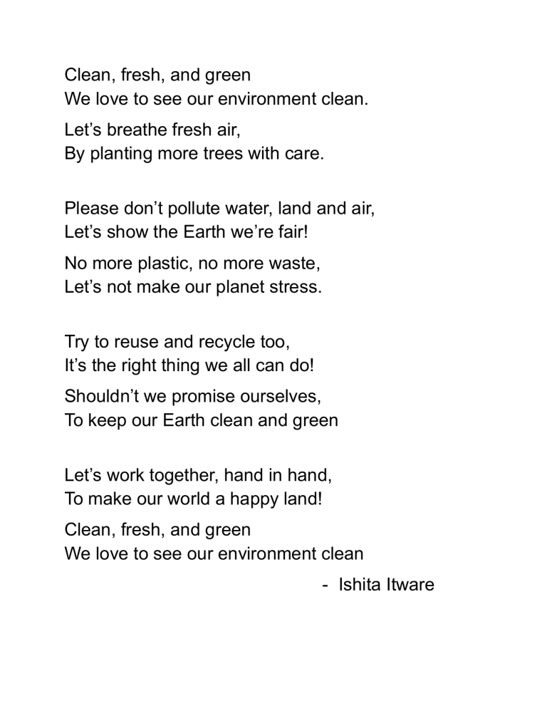 Clean, Fresh, and Green: An Environmental Awareness Poem