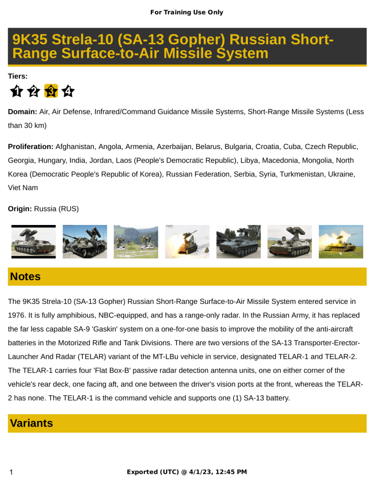9K35 Strela-10 (SA-13 Gopher) SAM System: Specs & Variants