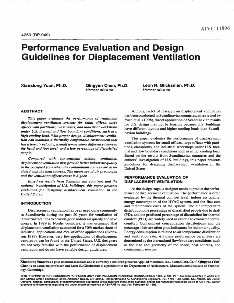 Displacement Ventilation: Performance Evaluation & Design Guidelines
