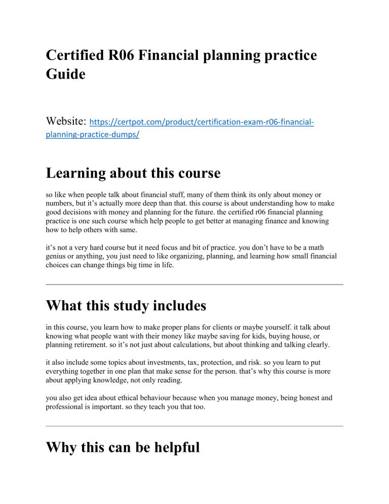 R06 Financial Planning Practice Guide | Exam Prep & Benefits