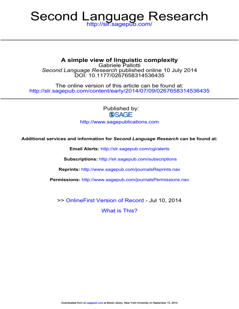 Linguistic Complexity in Second Language Acquisition