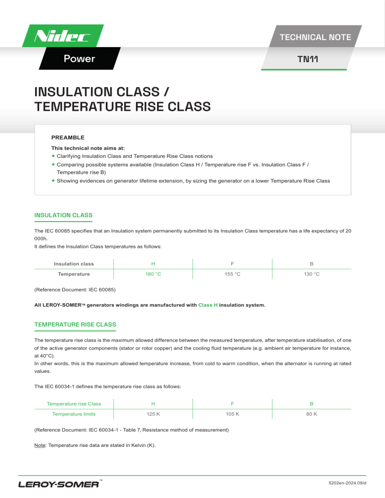 Generator Insulation Class & Temperature Rise: TN11 Technical Note